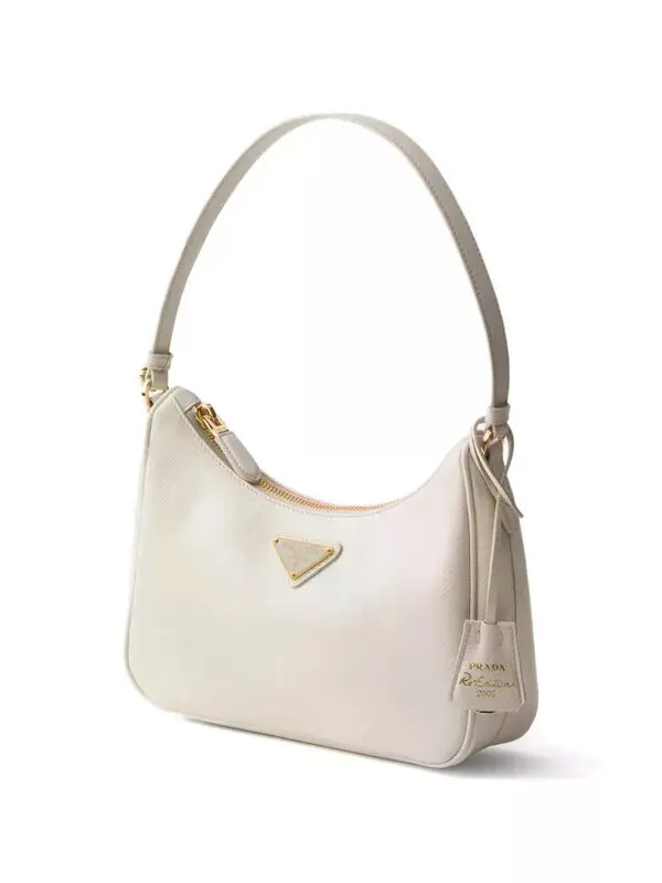 Prada Mini Re-edition Shoulder Bag With Logo Plaque - Neutrals