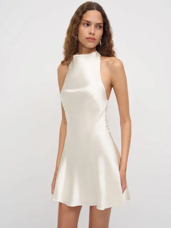 REFORMATION Roy Silk Mini Dress - Ivory