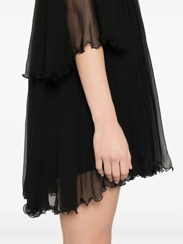 Chloé Silk Mini Dress With Sheer Paneling And Ruffle Trim - Black