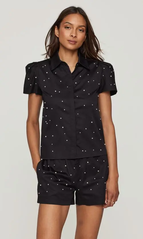 Generation Love Murphy Pearl Embellished Poplin Shirt - Black