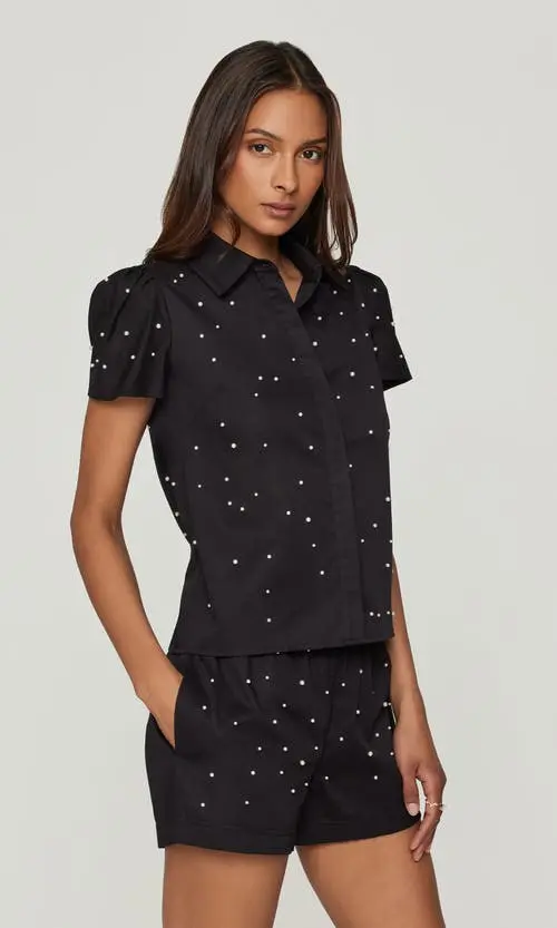 Generation Love Murphy Pearl Embellished Poplin Shirt - Black