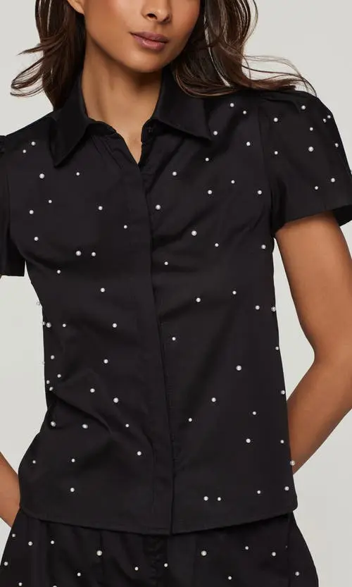 Generation Love Murphy Pearl Embellished Poplin Shirt - Black