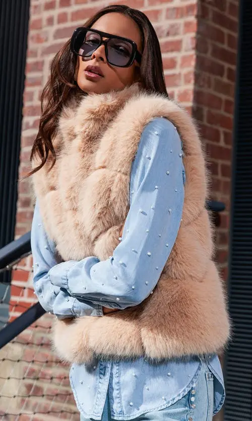 Generation Love Rosario Faux Fur Vest - Beige