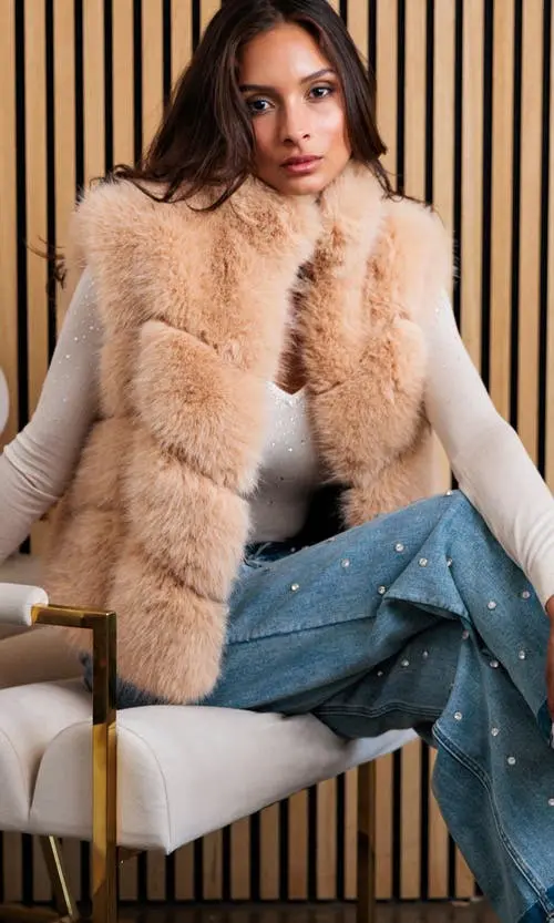 Generation Love Rosario Faux Fur Vest - Beige