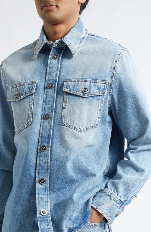 Versace Medusa Studded Denim Button-up Shirts