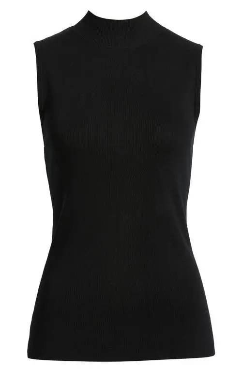 TAHARI ASL Sleeveless Mock Neck Sweater - Black