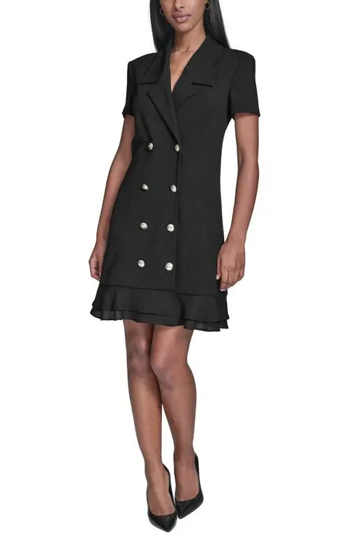 Karl Lagerfeld Double-breasted Blazer Minidress With Ruffle Hem - Black