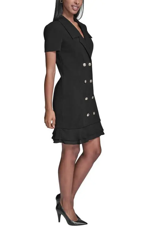 Karl Lagerfeld Double-breasted Blazer Minidress With Ruffle Hem - Black
