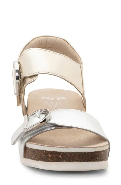 ARA Nova Slingback Platform Wedge Sandal - Silver/platinum
