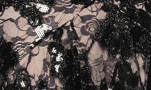 BLONDIE NITES Sequin Strappy Lace Trumpet Gown - Black/nude