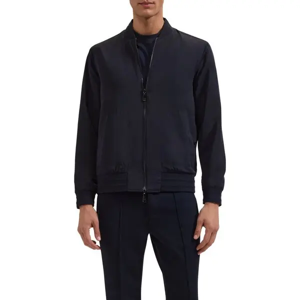 Bugatchi Soft Touch Knit Reversible Bomber Jacket - Navy