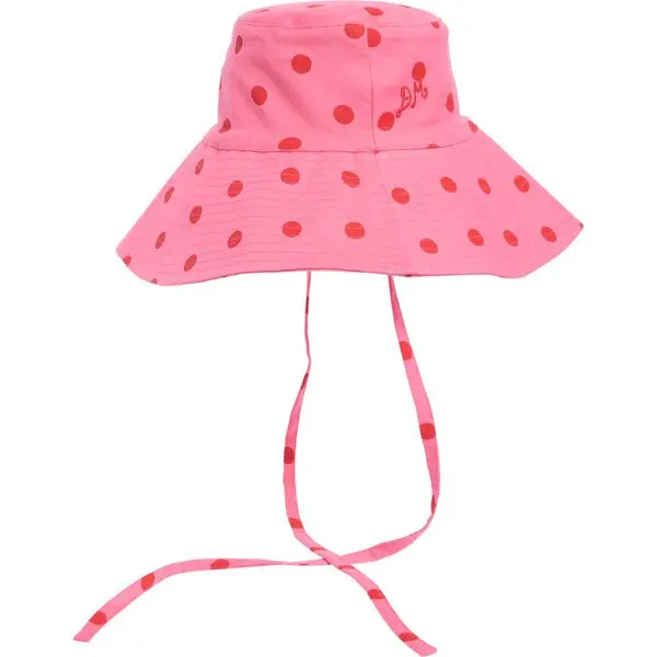 DAMSON MADDER Polka Dot Organic Cotton & Linen Sun Hat - Pink