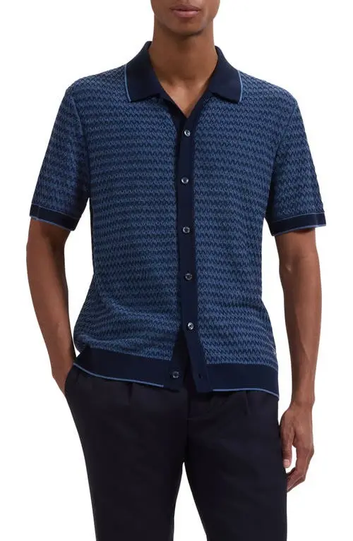 Bugatchi Short-sleeve Honeycomb Knit Cardigan - Navy