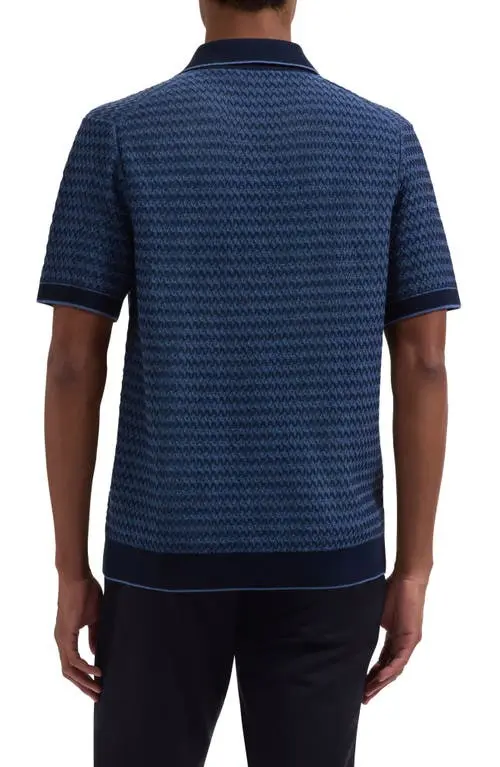 Bugatchi Short-sleeve Honeycomb Knit Cardigan - Navy