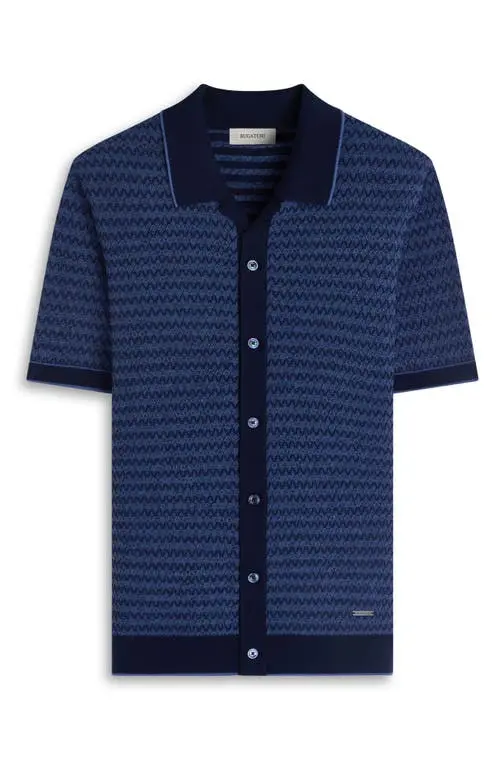 Bugatchi Short-sleeve Honeycomb Knit Cardigan - Navy