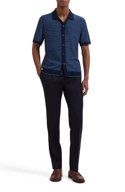 Bugatchi Short-sleeve Honeycomb Knit Cardigan - Navy