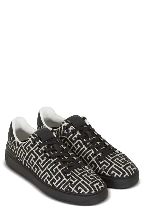 Balmain B Court Monogram Jacquard Low Top Sneaker - Black/ivory