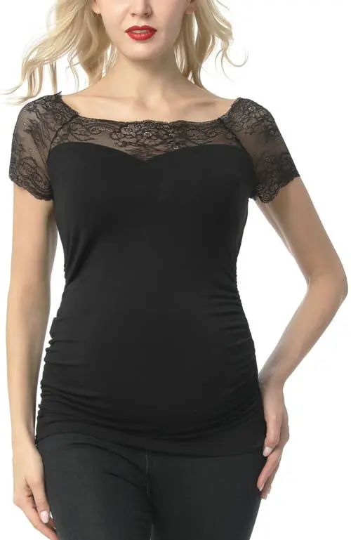 KIMI + KAI Lace Shoulder Maternity Top - Black
