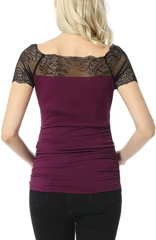 KIMI + KAI Lace Shoulder Maternity Top - Deep Berry