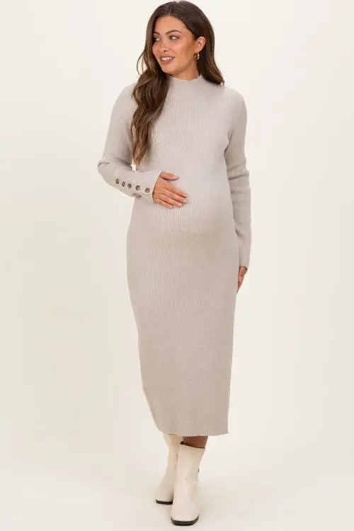 PINKBLUSH Button Sleeve Sweater Midi Dress