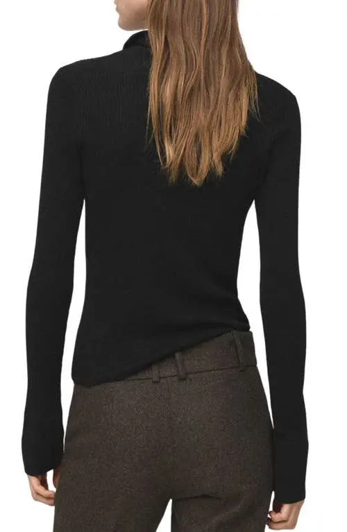 Mango Rib Fluted Long Sleeve Polo Sweater