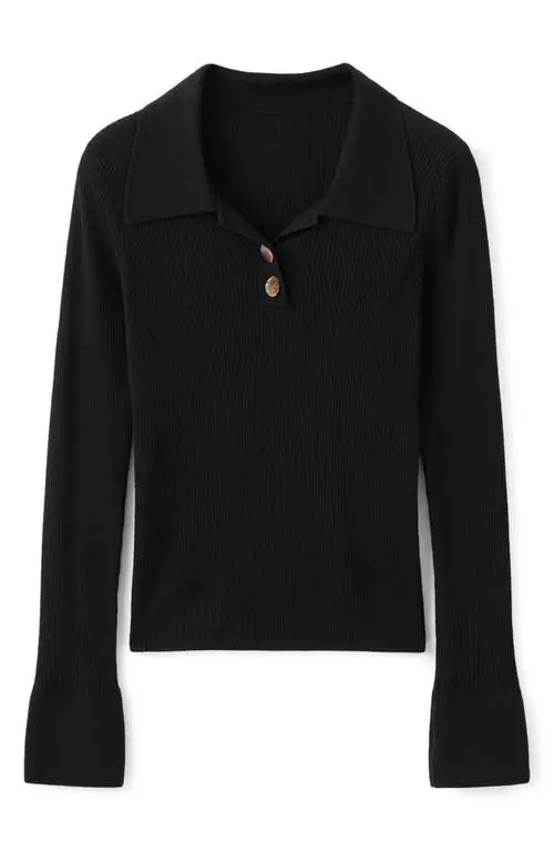 Mango Rib Fluted Long Sleeve Polo Sweater