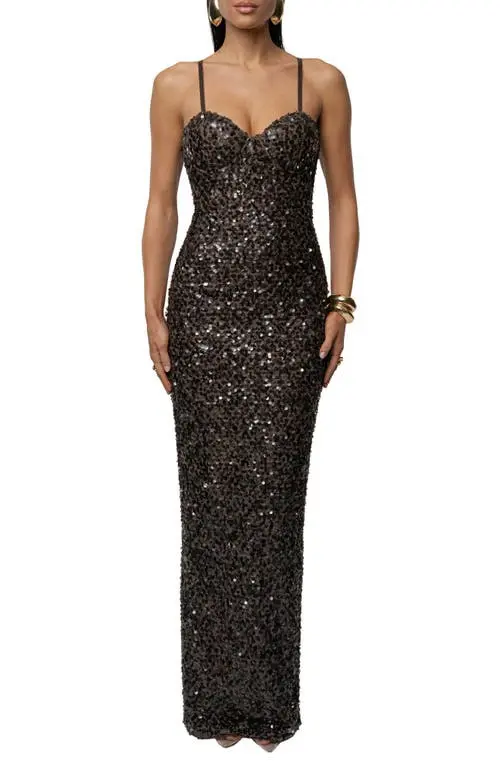 JLUXLABEL Sequin Embellished Gown - Brown