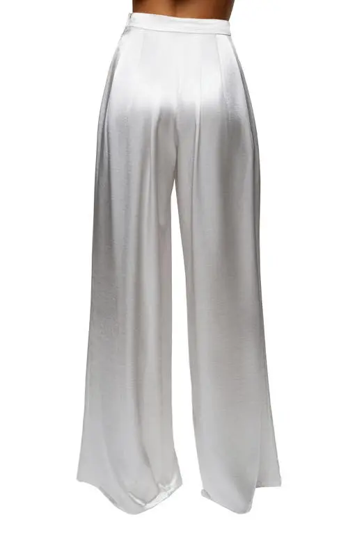 JLUXLABEL Pleated Wide-leg Satin Trousers - White