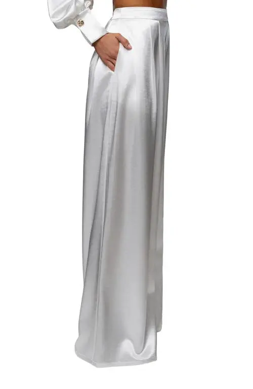 JLUXLABEL Pleated Wide-leg Satin Trousers - White