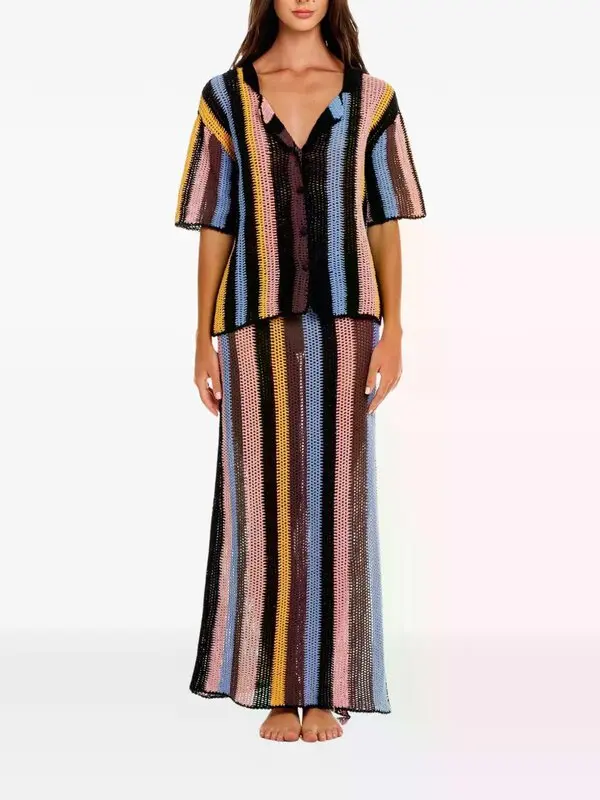 Agua Bendita Axel Stripe Crochet Shirt - Black