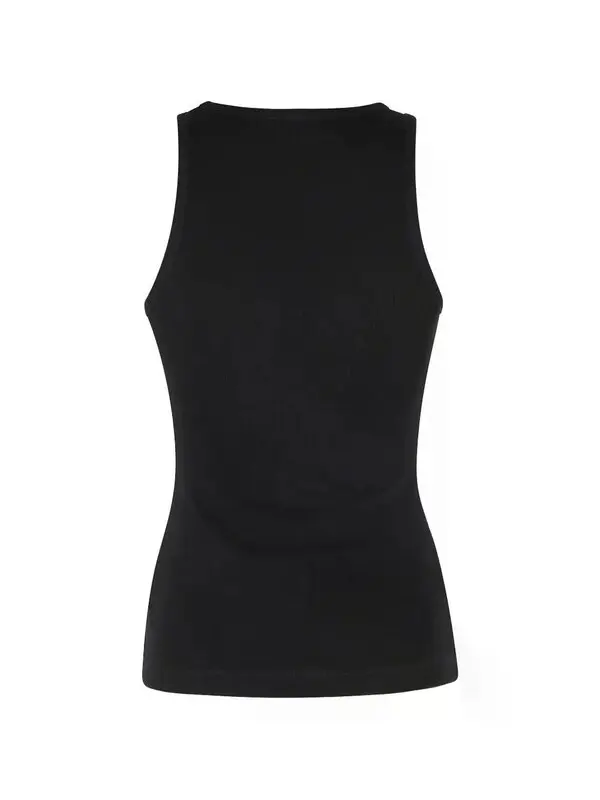 GANNI Ribbed Logo-embroidered Top - Black