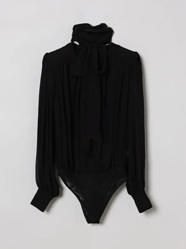 Elisabetta Franchi Silk Bodysuit Blouse With Pussybow Collar