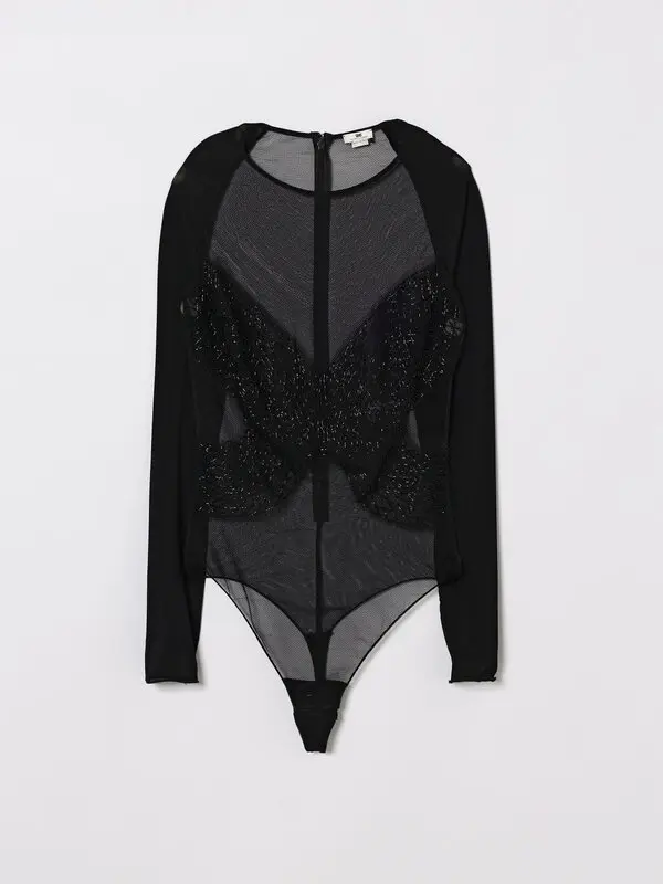 Elisabetta Franchi Stretch Viscose Bodysuit Top With Sequined Embellishments