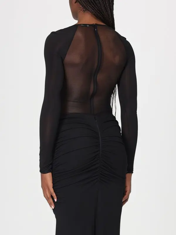 Elisabetta Franchi Stretch Viscose Bodysuit Top With Sequined Embellishments