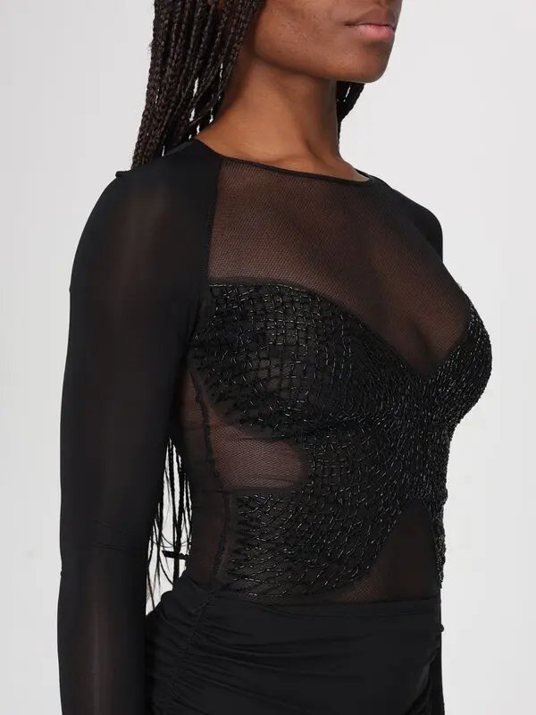 Elisabetta Franchi Stretch Viscose Bodysuit Top With Sequined Embellishments