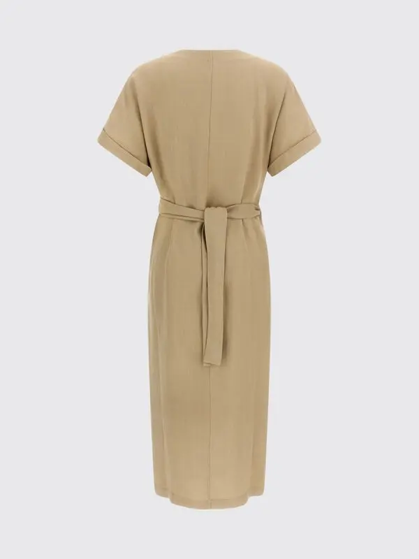 Brunello Cucinelli Linen Blend Midi Wrap Dress - Beige