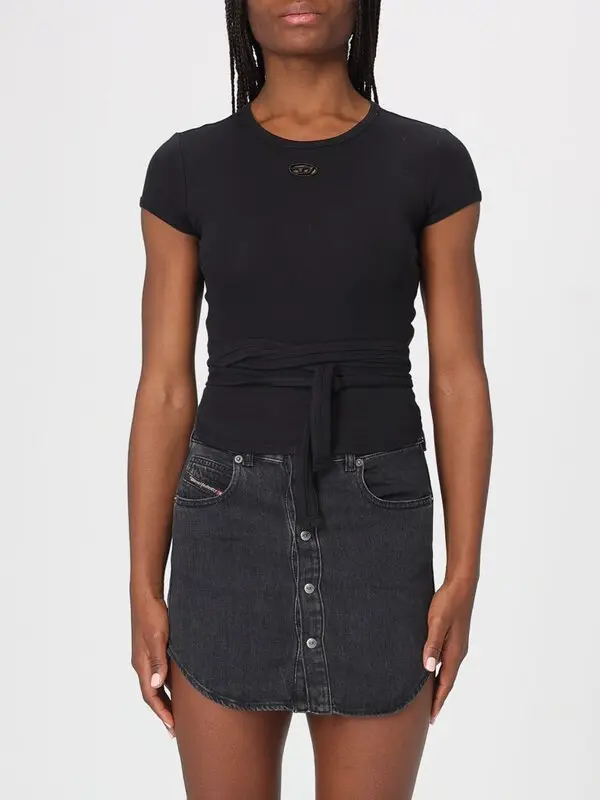 DIESEL® Ribbed T-shirt With Wrap Detail - Black