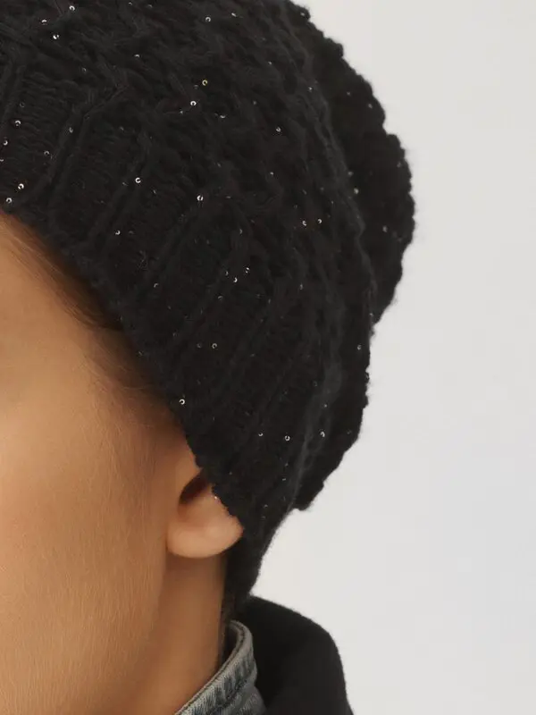 Fabiana Filippi Open-knit Wool Blend Hat With Micro Sequins