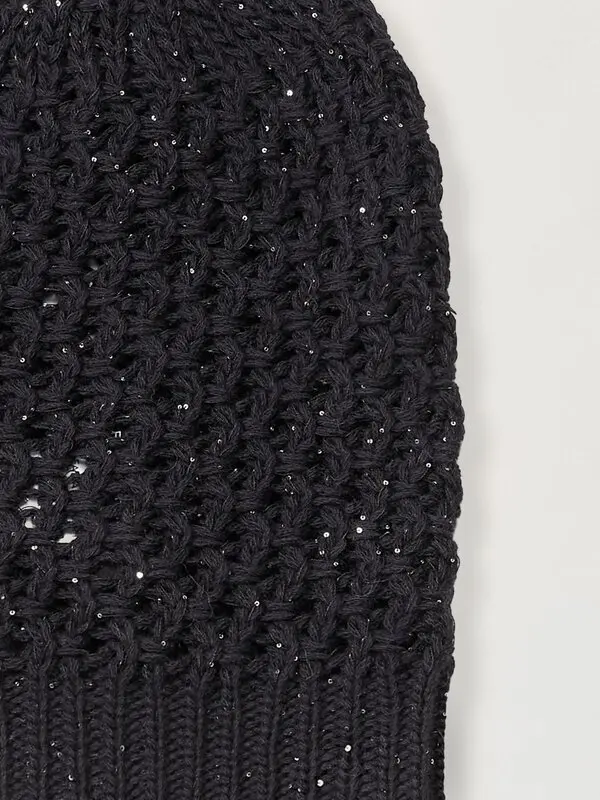 Fabiana Filippi Open-knit Wool Blend Hat With Micro Sequins