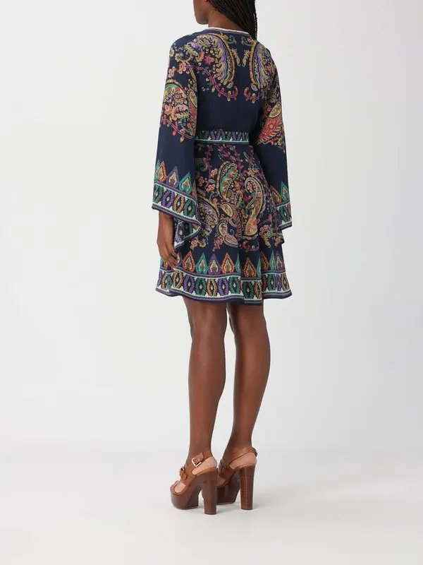 Etro Paisley Print Silk Twill Mini Dress - Blue