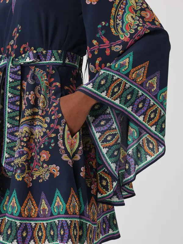 Etro Paisley Print Silk Twill Mini Dress - Blue