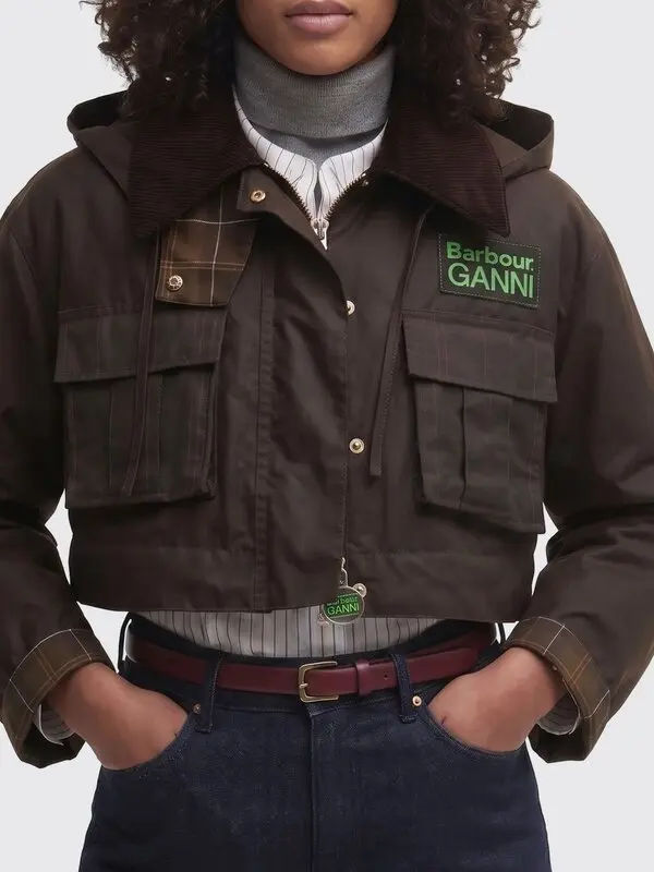 Barbour Cropped Utility Jacket With Hood - Green