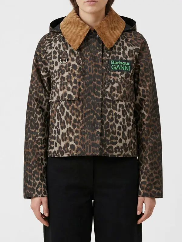 BARBOUR X GANNI Spey Leopard Print Waxed Jacket - Black