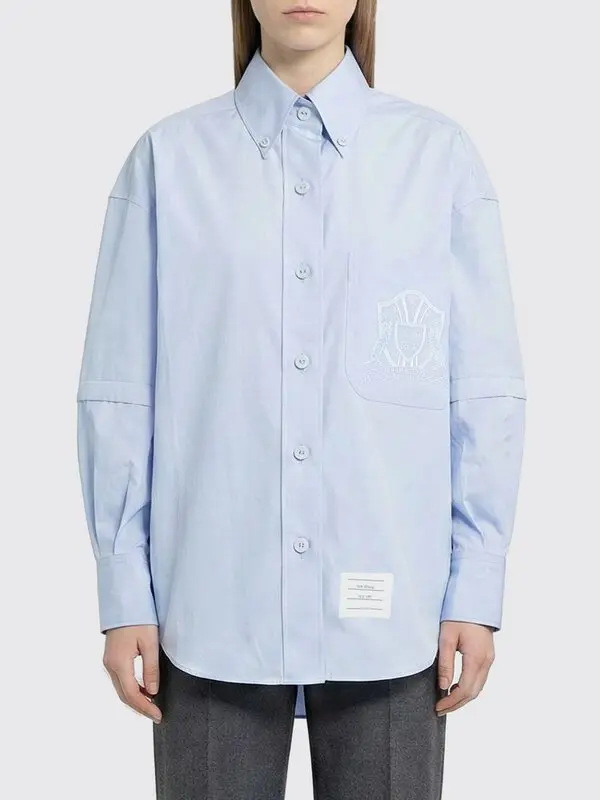 Thom Browne Cotton Shirt With Embroidered Logo - Gnawed Blue
