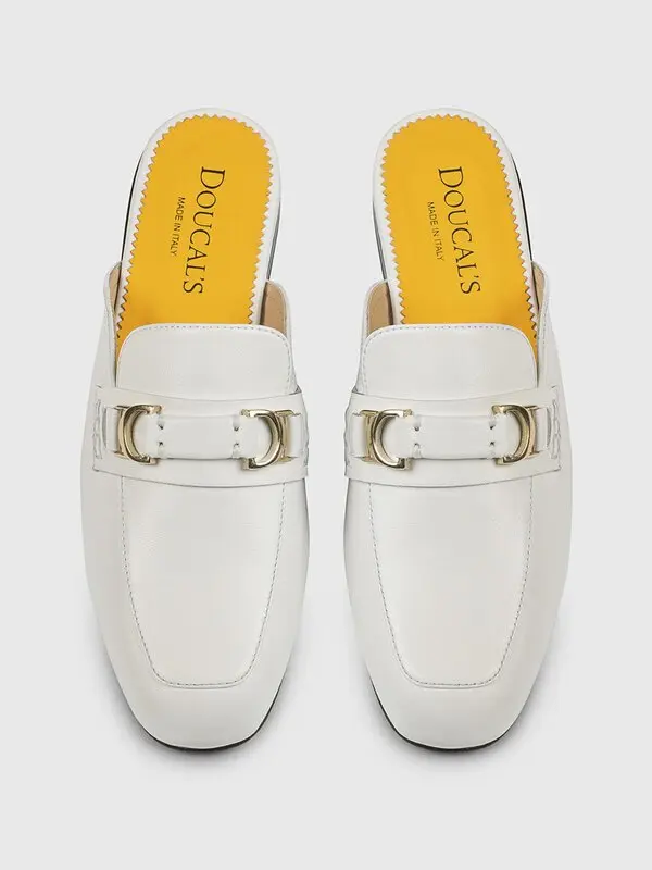DOUCAL'S Leather Mules With Horsebit Detail - White