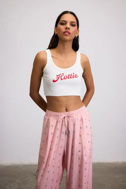 JE TE VEUX Hottie Print Ribbed Crop Top