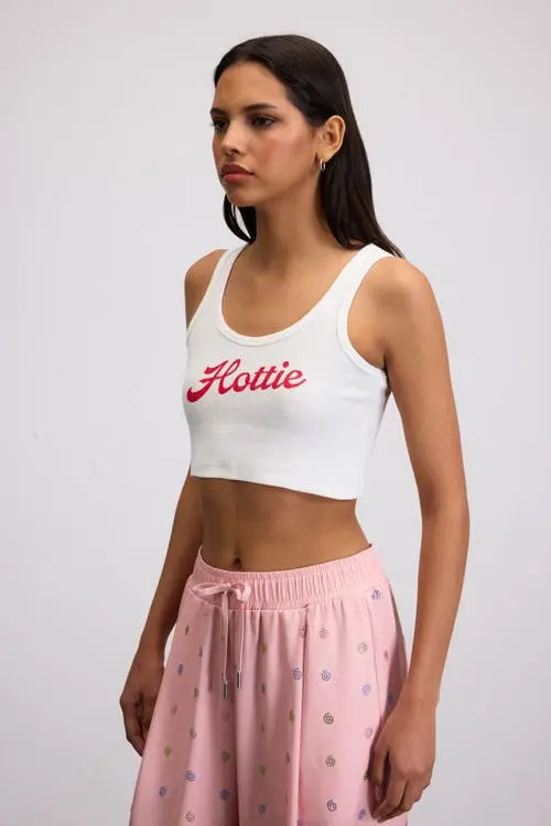 JE TE VEUX Hottie Print Ribbed Crop Top