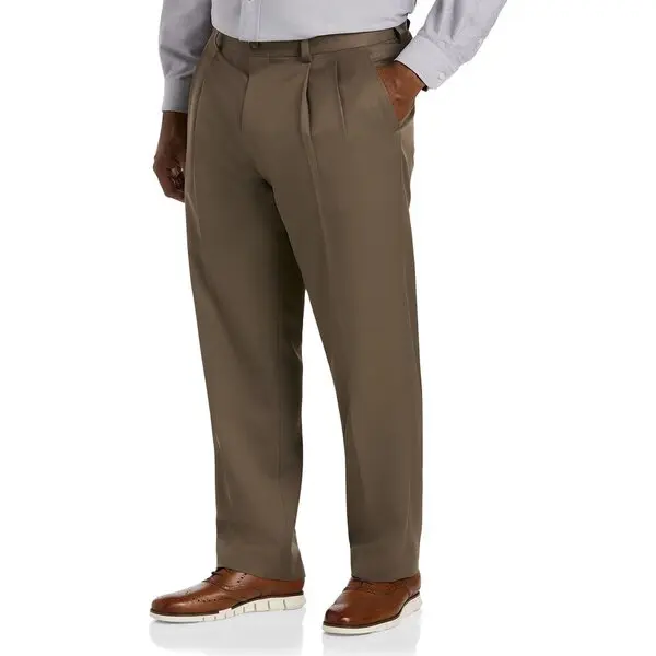 B+T ESSENTIALS Big & Tall Pleated Microfiber Dress Pants - Dark Khaki