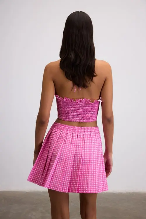 JE TE VEUX Gingham Pleated Mini Skirt
