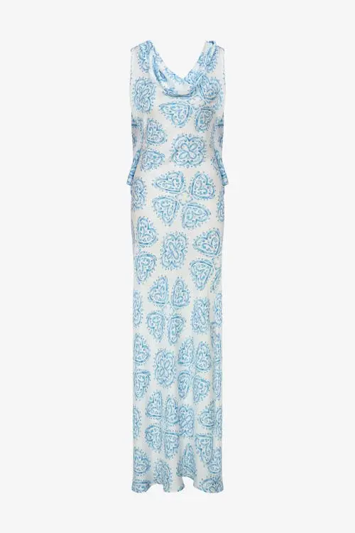 JE TE VEUX Bleu Ceramic Print Maxi Dress